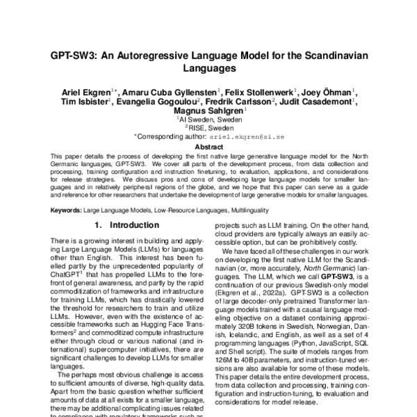 GPT-SW3: An Autoregressive Language Model for the Scandinavian Languages - ACL Anthology