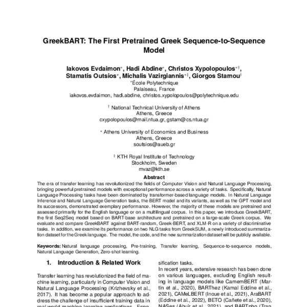 GreekBART: The First Pretrained Greek Sequence-to-Sequence Model - ACL Anthology