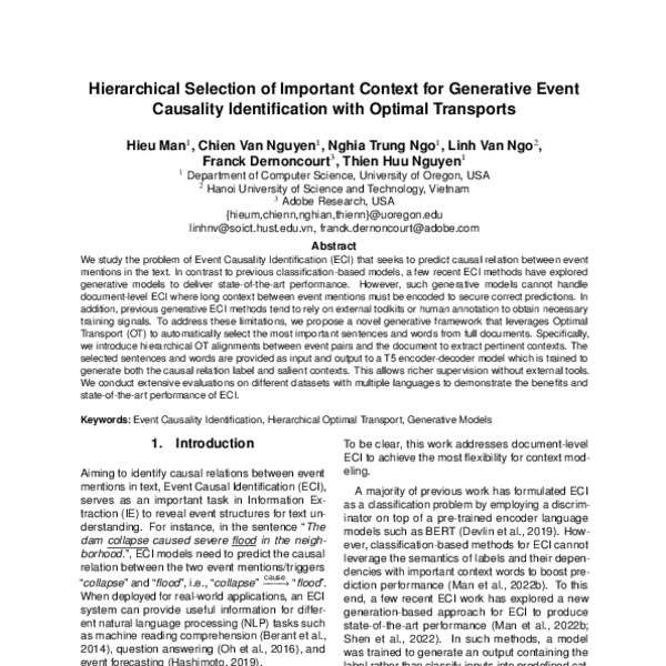 Hierarchical Selection of Important Context for Generative Event Causality Identification with ...