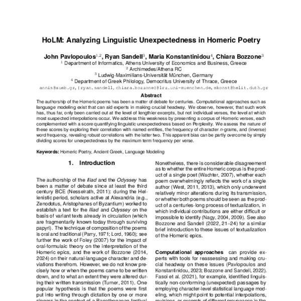 HoLM: Analyzing the Linguistic Unexpectedness in Homeric Poetry - ACL ...