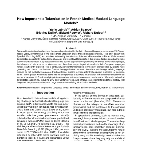 How Important Is Tokenization in French Medical Masked Language Models? - ACL Anthology