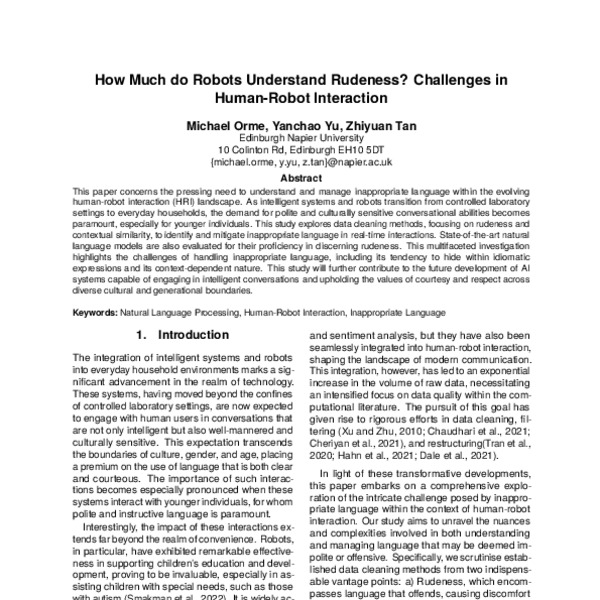 How Much Do Robots Understand Rudeness? Challenges in Human-Robot ...