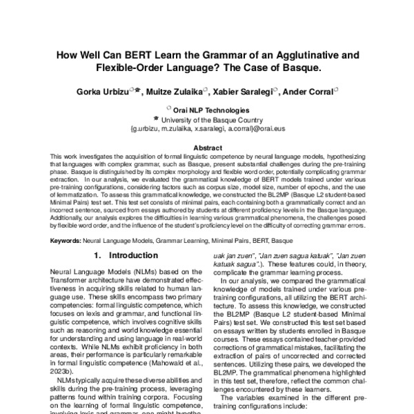 How Well Can BERT Learn the Grammar of an Agglutinative and Flexible ...