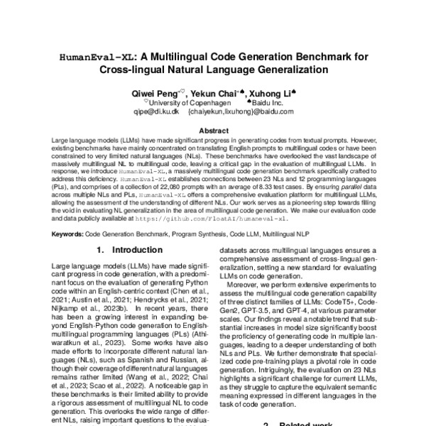 HumanEval-XL: A Multilingual Code Generation Benchmark for Cross-lingual Natural Language ...