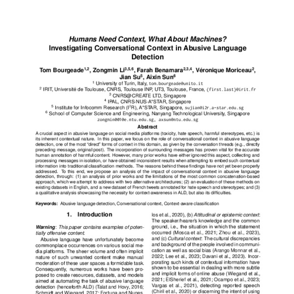 Humans Need Context, What about Machines? Investigating Conversational Context in Abusive ...