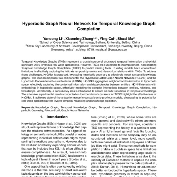 Hyperbolic Graph Neural Network For Temporal Knowledge Graph Completion Acl Anthology