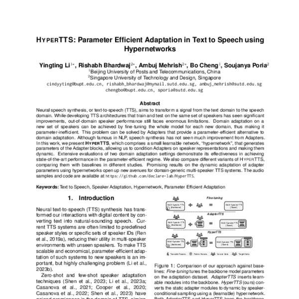 Hypertts Parameter Efficient Adaptation In Text To Speech Using Hypernetworks Acl Anthology