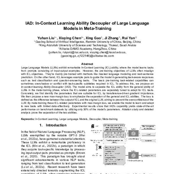 IAD: In-Context Learning Ability Decoupler of Large Language Models in Meta-Training - ACL Anthology