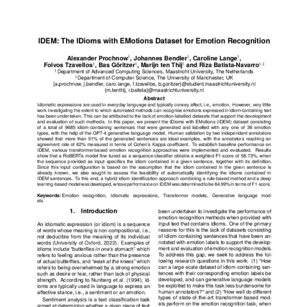 IDEM: The IDioms with EMotions Dataset for Emotion Recognition - ACL ...