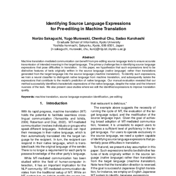 Identifying Source Language Expressions for Pre-editing in Machine ...