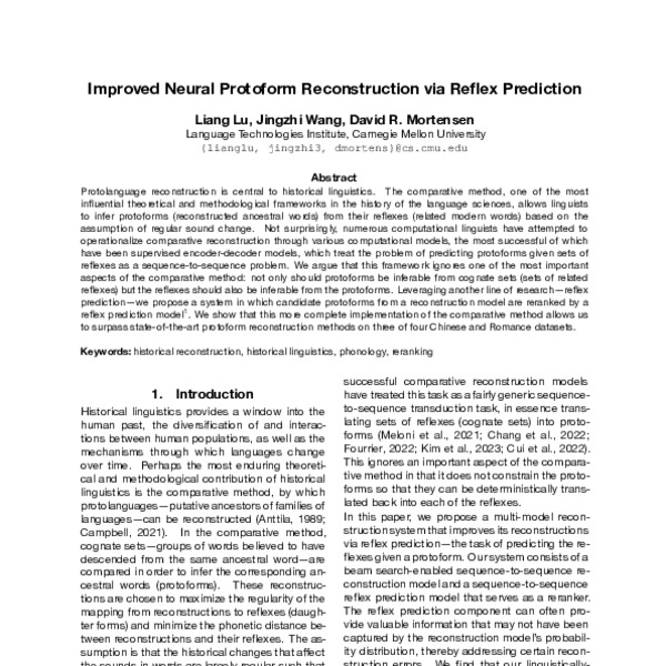 Improved Neural Protoform Reconstruction via Reflex Prediction - ACL ...