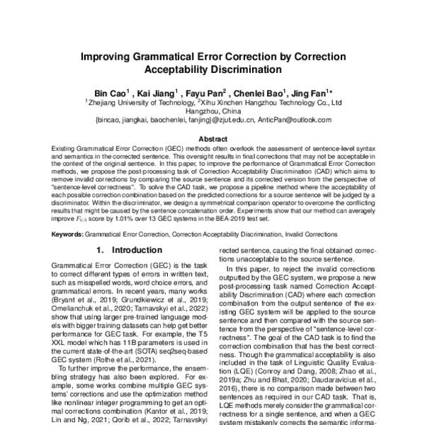 Improving Grammatical Error Correction by Correction Acceptability Discrimination - ACL Anthology