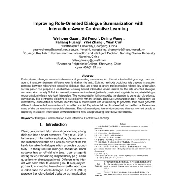 Improving Role-Oriented Dialogue Summarization with Interaction-Aware Contrastive Learning - ACL ...