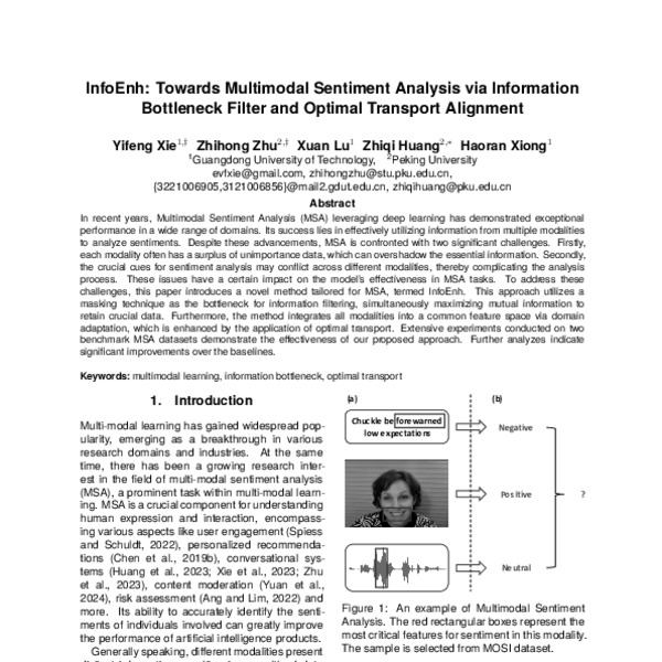 InfoEnh: Towards Multimodal Sentiment Analysis via Information Bottleneck Filter and Optimal ...