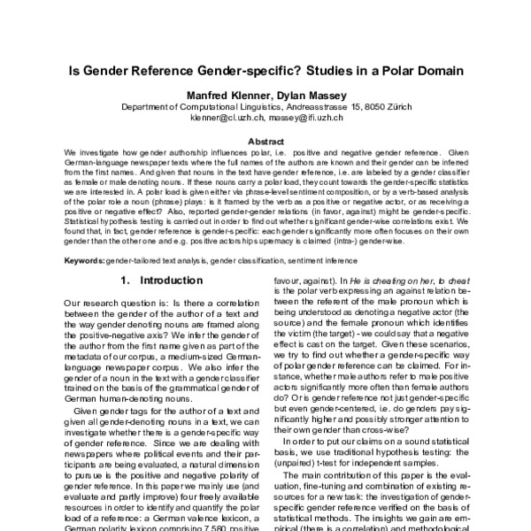 Is Gender Reference Gender-specific? Studies in a Polar Domain - ACL ...