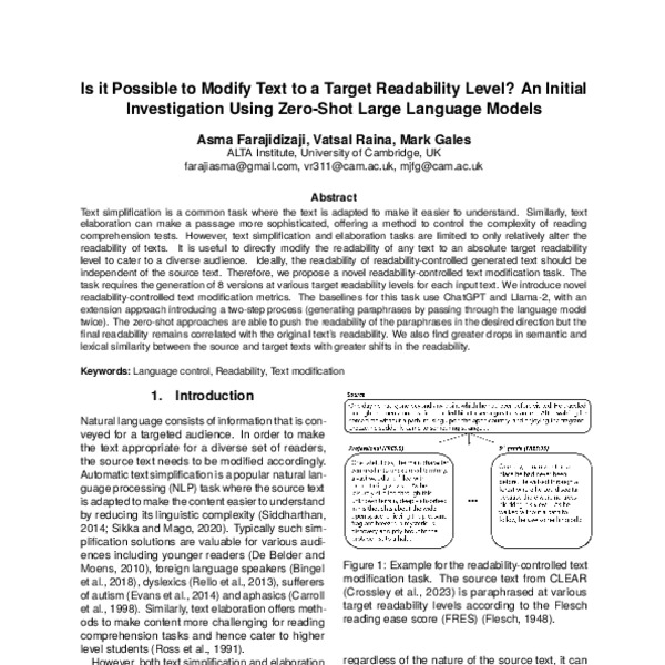 Is It Possible to Modify Text to a Target Readability Level? An Initial Investigation Using Zero ...