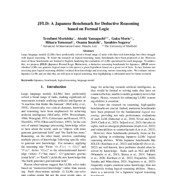 JFLD: A Japanese Benchmark for Deductive Reasoning Based on Formal Logic - ACL Anthology