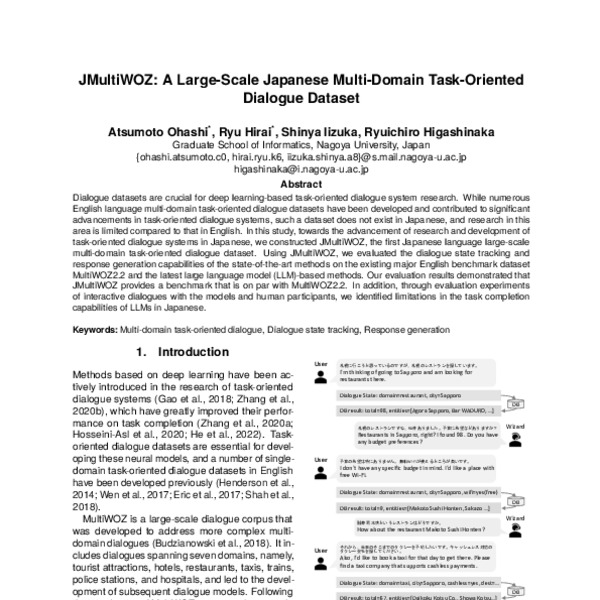 JMultiWOZ: A Large-Scale Japanese Multi-Domain Task-Oriented Dialogue Dataset - ACL Anthology