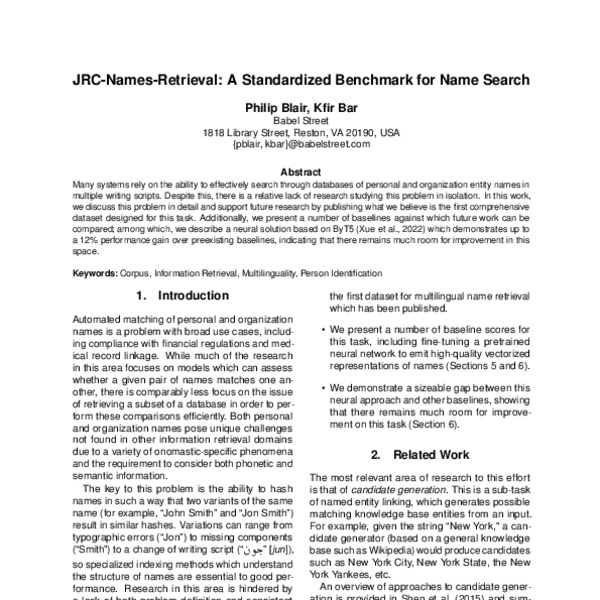 JRC-Names-Retrieval: A Standardized Benchmark for Name Search - ACL ...