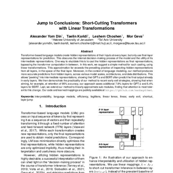 Jump to Conclusions: Short-Cutting Transformers with Linear Transformations - ACL Anthology