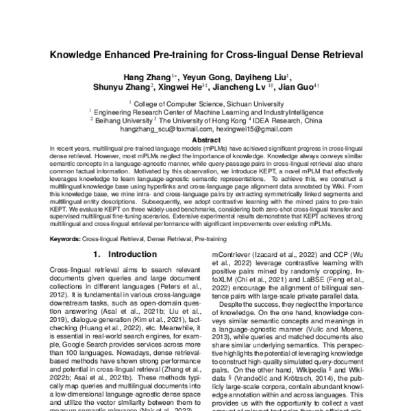 Knowledge Enhanced Pre-training for Cross-lingual Dense Retrieval - ACL ...