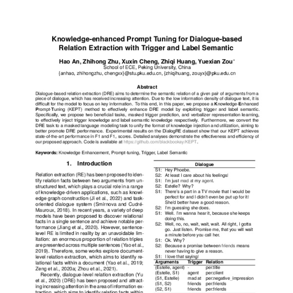 Knowledge Enhanced Prompt Tuning For Dialogue Based Relation Extraction With Trigger And Label