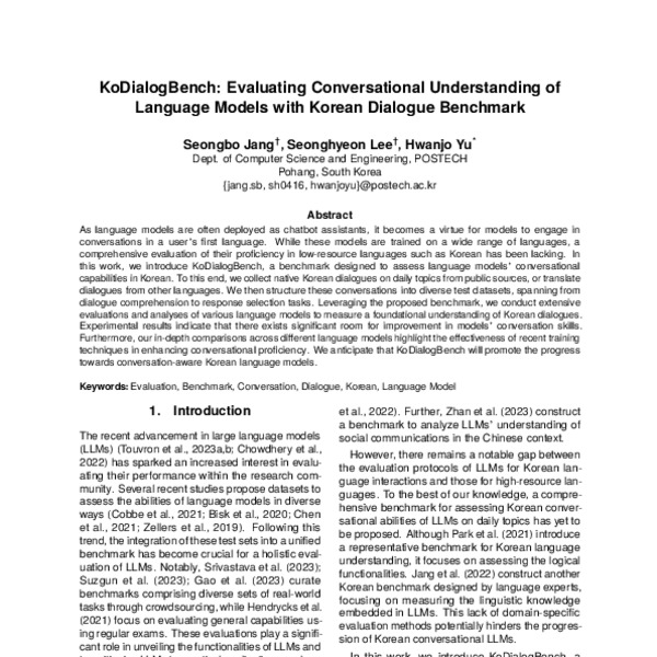 KoDialogBench: Evaluating Conversational Understanding of Language Models with Korean Dialogue ...