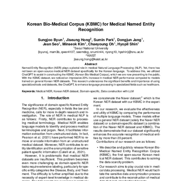 Korean Bio-Medical Corpus (KBMC) for Medical Named Entity Recognition - ACL Anthology