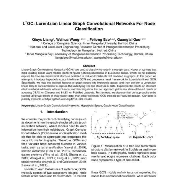 Lˆ2GC:Lorentzian Linear Graph Convolutional Networks for Node Classification - ACL Anthology