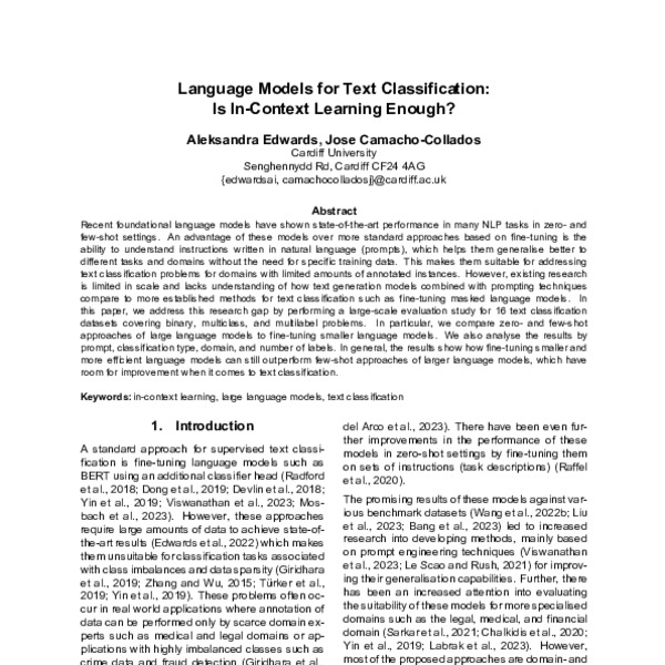Language Models for Text Classification: Is In-Context Learning Enough? - ACL Anthology