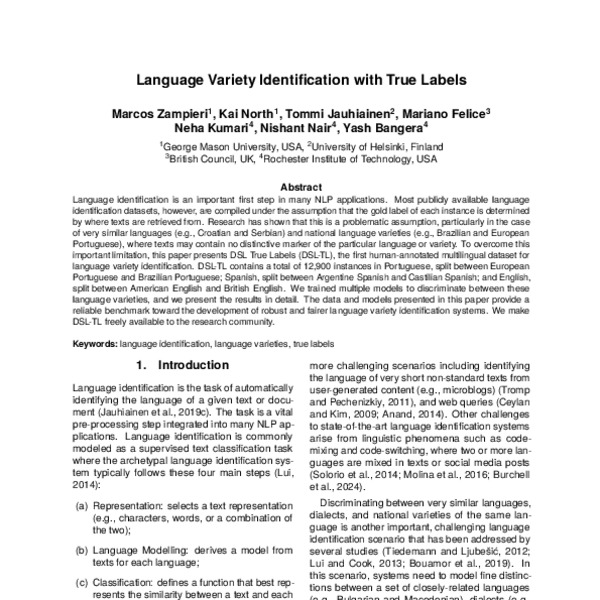 Language Variety Identification with True Labels - ACL Anthology