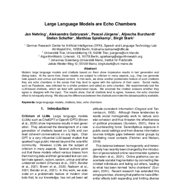 Large Language Models Are Echo Chambers - ACL Anthology