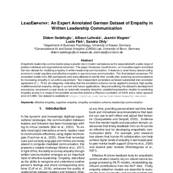 LeadEmpathy: An Expert Annotated German Dataset of Empathy in Written ...