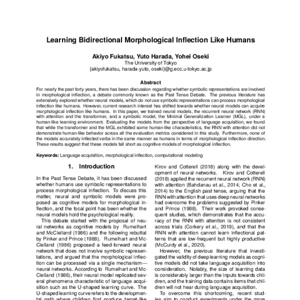 Learning Bidirectional Morphological Inflection like Humans - ACL Anthology