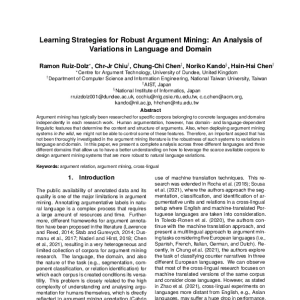 Learning Strategies for Robust Argument Mining: An Analysis of Variations in Language and Domain ...