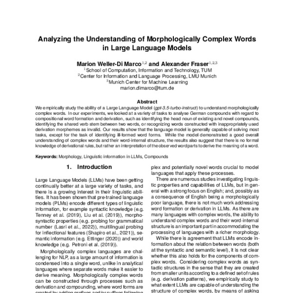 Analyzing the Understanding of Morphologically Complex Words in Large ...