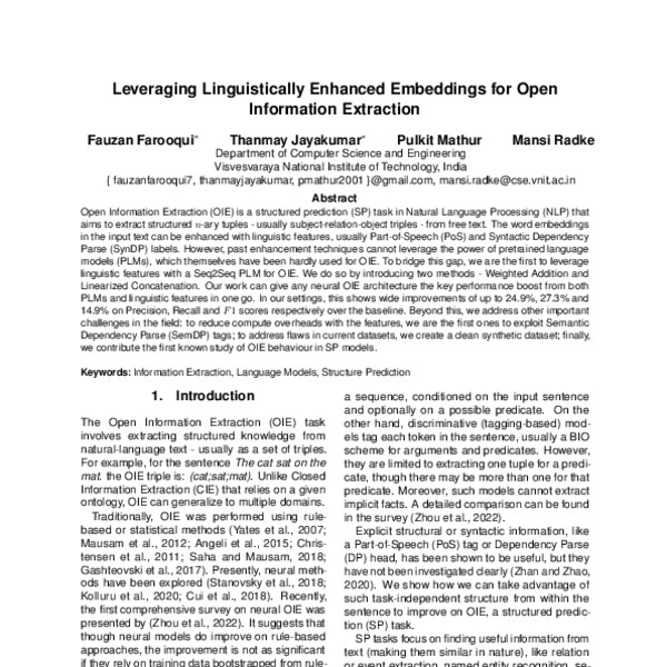 Leveraging Linguistically Enhanced Embeddings for Open Information Extraction - ACL Anthology