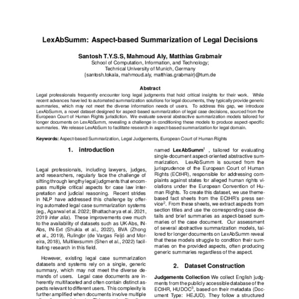 LexAbSumm: Aspect-based Summarization of Legal Decisions - ACL Anthology