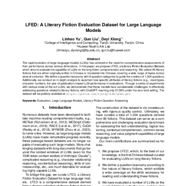 LFED: A Literary Fiction Evaluation Dataset for Large Language Models ...