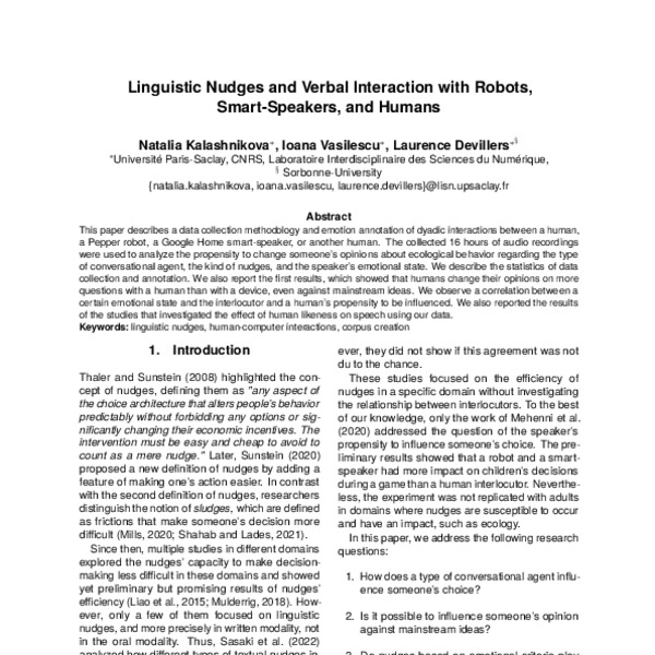 Linguistic Nudges and Verbal Interaction with Robots, Smart-Speakers, and Humans - ACL Anthology