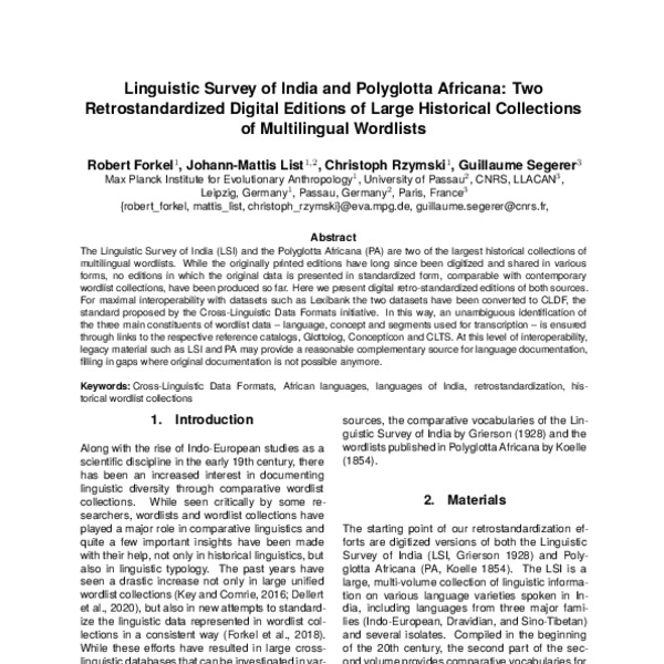 Linguistic Survey of India and Polyglotta Africana: Two ...