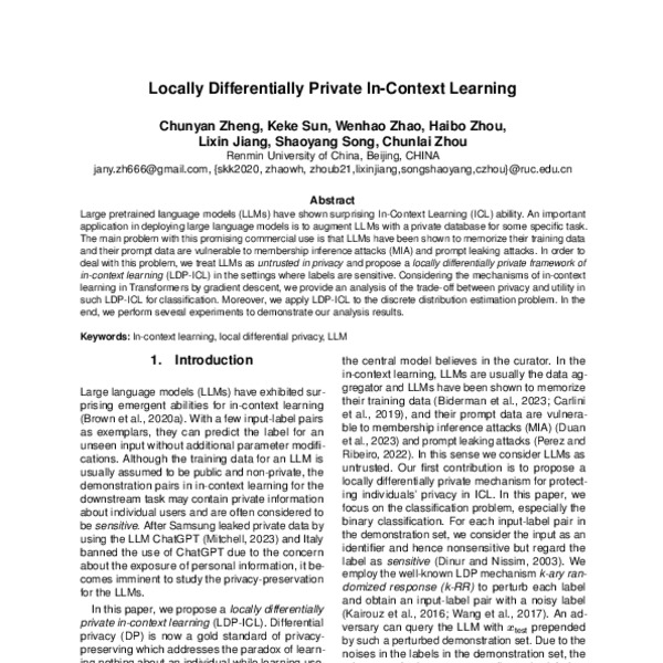 Locally Differentially Private In-Context Learning - ACL Anthology