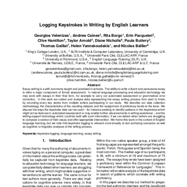 Logging Keystrokes in Writing by English Learners - ACL Anthology