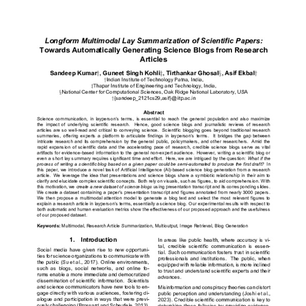 Longform Multimodal Lay Summarization of Scientific Papers: Towards ...
