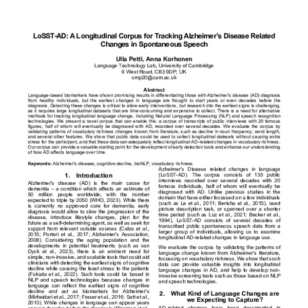 LoSST-AD: A Longitudinal Corpus for Tracking Alzheimer’s Disease ...
