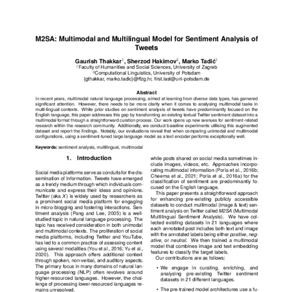 M2SA: Multimodal and Multilingual Model for Sentiment Analysis of Tweets - ACL Anthology