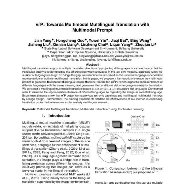 m3P: Towards Multimodal Multilingual Translation with Multimodal Prompt ...