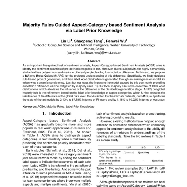 Majority Rules Guided Aspect-Category Based Sentiment Analysis via Label Prior Knowledge - ACL ...