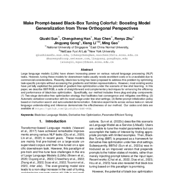 Make Prompt-based Black-Box Tuning Colorful: Boosting Model Generalization from Three Orthogonal ...