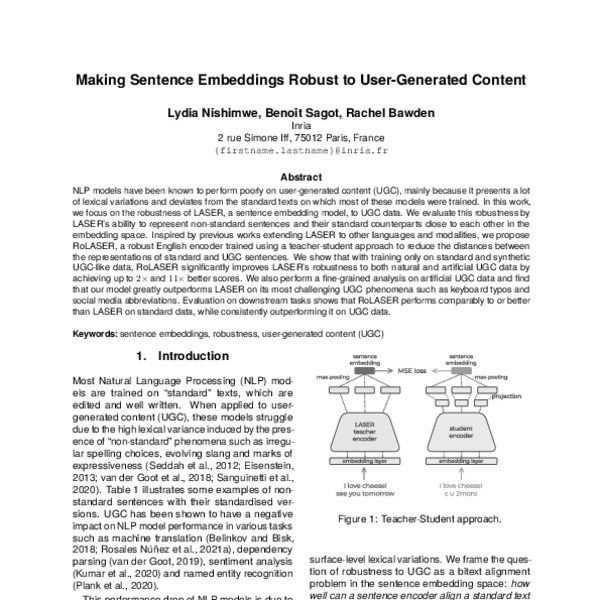 Making Sentence Embeddings Robust to User-Generated Content - ACL Anthology